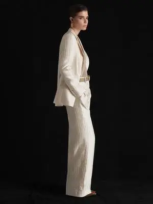 ATELIER Satin Pinstripe Wide-leg Trousers - Cream
