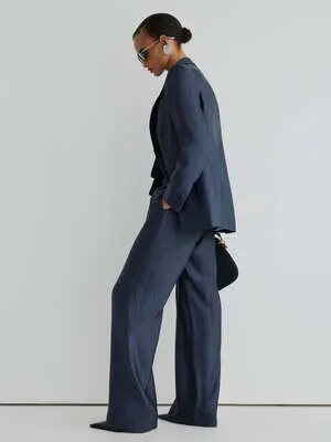 ATELIER Satin Pinstripe Wide-leg Trousers - Navy