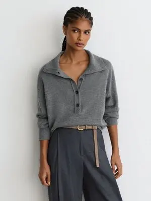 REISS Martha Wool-cashmere Half-button Jumper - Grey
