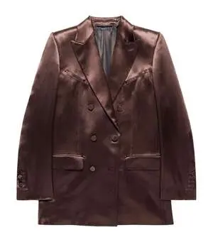 TOM FORD Silk Satin Double-breasted Blazer - Brown