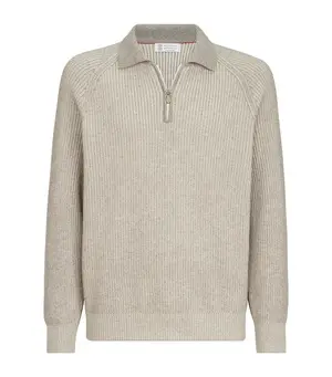 Brunello Cucinelli Cashmere Ribbed Quarter-zip Sweater - Grey