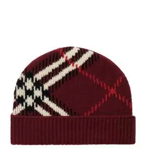 Burberry Cashmere-blend Check Beanie - Red