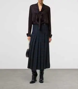 Burberry Check Pleated Midi Skirt