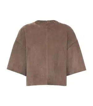 Max Mara Suede Crop-sleeve T-shirt - Brown