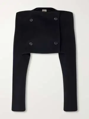 Khaite Collarless Cropped Double-breasted Wool-crepe Blazer - Black