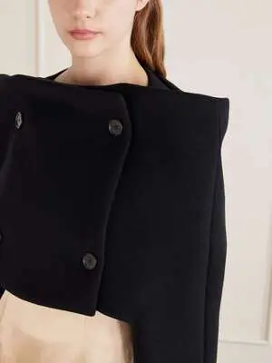Khaite Collarless Cropped Double-breasted Wool-crepe Blazer