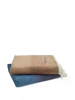 Roberto Cavalli Fringed Wool Blanket - Blue