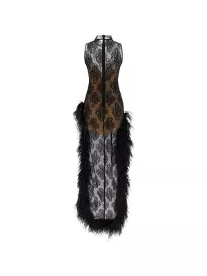 Giuseppe Di Morabito Feather-trim Lace-overlay Midi Dress