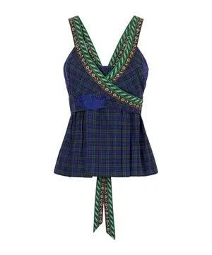 Dries Van Noten Embellished Wrap Checked Cotton Top - Black