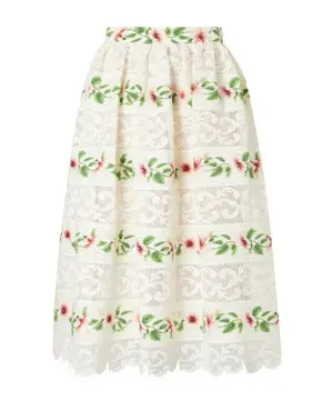 Oscar De La Renta Floral-print Lace-trimmed Cotton-blend Midi Skirt - No