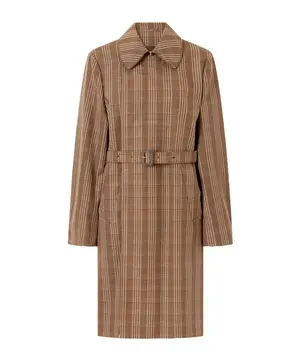 WALES BONNER Linear Belted Checked Wool-canvas Coat