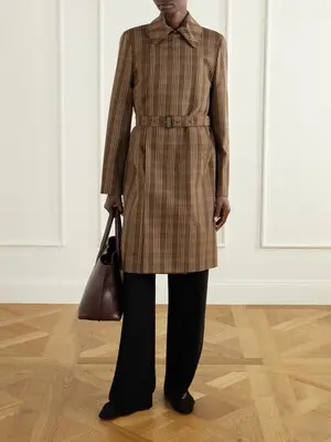 WALES BONNER Linear Belted Checked Wool-canvas Coat