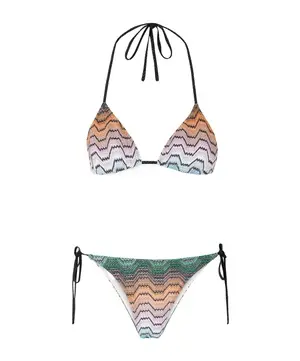 Missoni Mare Striped Metallic Crochet-knit Triangle Bikini - No