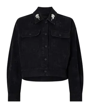 Simone Rocha Crystal-embellished Floral-print Denim Jacket - No
