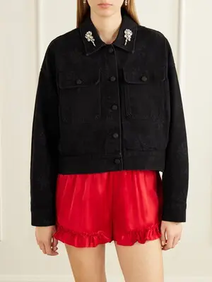 Simone Rocha Crystal-embellished Floral-print Denim Jacket