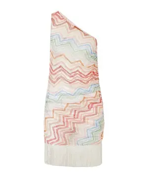 Missoni One-shoulder Fringed Striped Crochet-knit Mini Dress - No