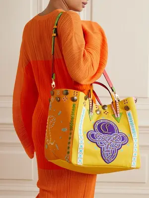 CHRISTIAN LOUBOUTIN Embellished Felt And Leather-trimmed Canvas Tote
