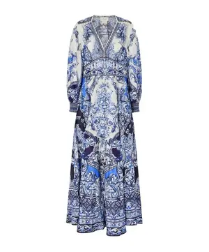Camilla Crystal-embellished Printed Linen And Silk-blend Maxi Dress - Blue