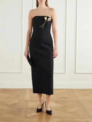Carolina Herrera Strapless Embellished Wool-blend Gown