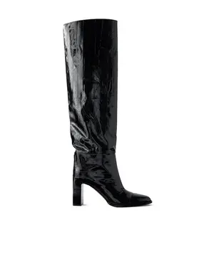 JIMMY CHOO Caly 85 Eel-effect Leather Knee Boots - Black