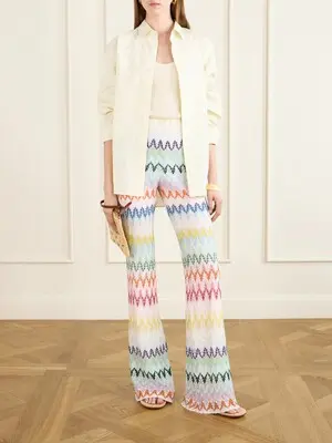 Missoni Striped Metallic Crochet-knit Flared Pants