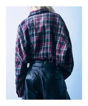 R13 Drop Neck Workshirt - Black Fuchsia