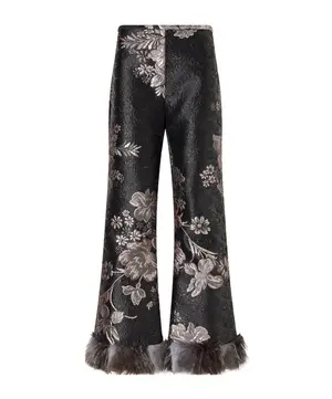 Anna Sui Plush-trimmed Arcadia Brocade Flared Pants - No