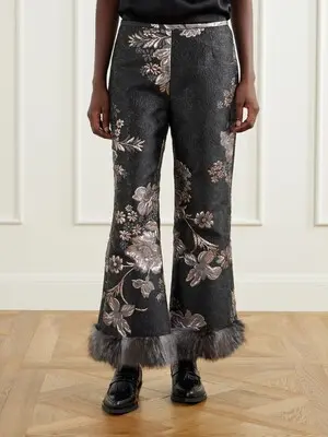 Anna Sui Plush-trimmed Arcadia Brocade Flared Pants