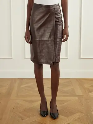 Nour Hammour Leather Midi Wrap Skirt