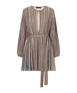 Missoni Belted Sequin-embellished Metallic Crochet-knit Mini Dress - No