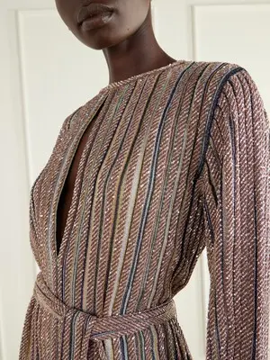 Missoni Belted Sequin-embellished Metallic Crochet-knit Mini Dress
