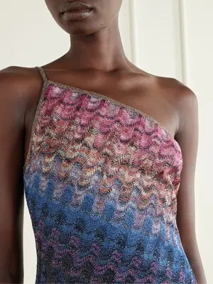 Missoni One-shoulder Metallic Crochet-knit Mini Dress