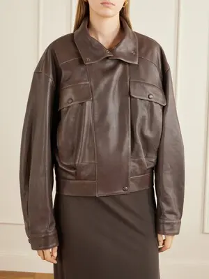 Nour Hammour Quincy Cropped Paneled Leather Bomber