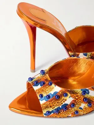 CHRISTIAN LOUBOUTIN Embellished Printed Faille Mules