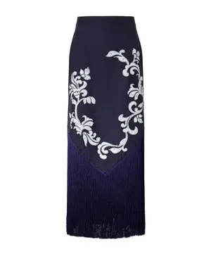 ALEMAIS Dillon Crystal And Bead-embellished Fringed Appliquéd Satin Midi Skirt - No