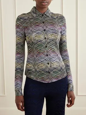 Missoni Striped Metallic Crochet-knit Shirt