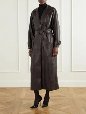 Nour Hammour Long Shiny Leather Coat