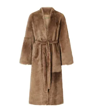 Nour Hammour Davos Belted Shearling Coat - Brown