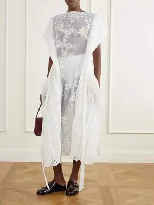 Simone Rocha Embellished Pleated Lace Midi Dress