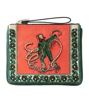 ALEMAIS Embellished Leather-trimmed Satin Clutch - Red