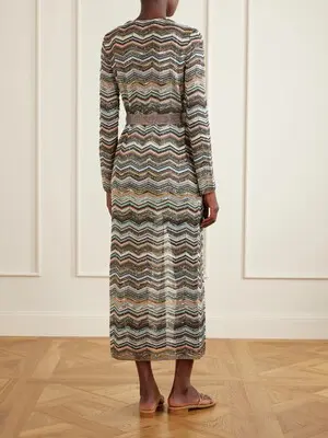 Missoni Striped Belted Crochet-knit Cardigan