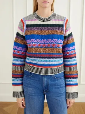 MOTHER Crop Striped Alpaca And Wool-blend Sweater