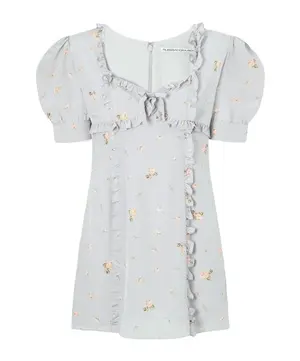 Alessandra Rich Floral-print Ruffle-trim Silk-crepe Mini Dress - No
