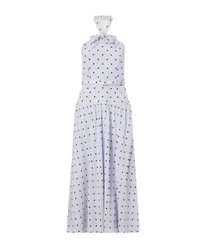 Alessandra Rich Belted Polka-dot Bow-detail Silk Midi Dress - Blue