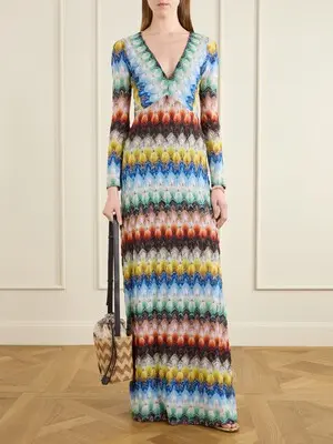 Missoni Striped Metallic Crochet-knit Maxi Dress