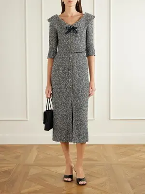 Alessandra Rich Silk-trimmed Tweed Midi Dress