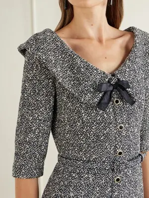Alessandra Rich Silk-trimmed Tweed Midi Dress