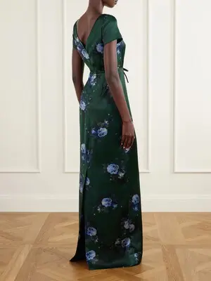 Erdem Duchess Bow-detailed Floral-printed Satin Gown