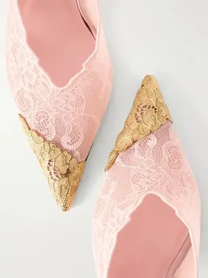 JIMMY CHOO Satin-trimmed Lace Pumps