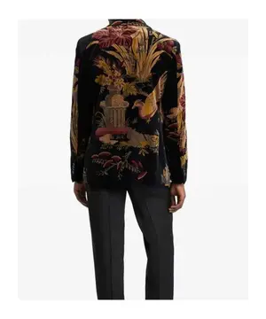 Etro Single-breasted Cotton Velvet Jacket With Placed Flower And Animal Print - Black